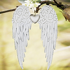 Veclotch Angel Wings Wall Decoration, Antique Hanging Metal Angel with Heart Decorative Angel Wings Wall Sculpture Indoor Outdoor Wall Decor Hanging for Home Bedroom Living Room Garden (1)