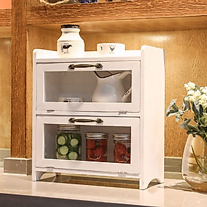 COLLECTIVE HOME - 2 Tiered Storage Cabinet, Countertop Cabinet, Wood Organizer for Kitchen Living Room Bedroom Office, 15.75 x 14.5 x 6.5 (no Pattern, Double Door, White)