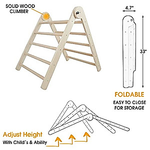 bbgroundgrm Beech Climbing Toys for Toddlers 1-3, Folding Toddler Climbing Toys Indoor, Montessori Play Gym Wooden for Toddlers and Kids
