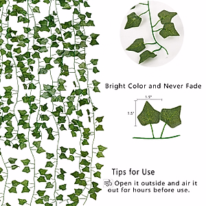 Mkono Hanging Fake Vines for Bedroom Wall Decor Artificial Plant Leaves with Wood Beads Set Indoor Greenery Ivy Garland for Living Room Apartment Christmas Wedding Party Teen Girl Room