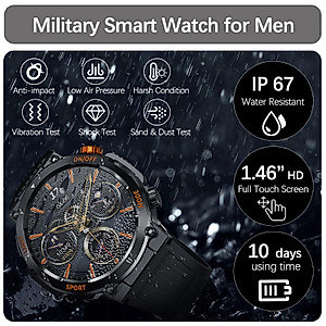 Military Smart Watch for Men Answer/Make Call, Outdoor Waterproof Tactical Sports Smartwatch with LED Flashlight Compass, Heart Rate Sleep Monitor Fitness Tracker Watches for iPhone Android Phone