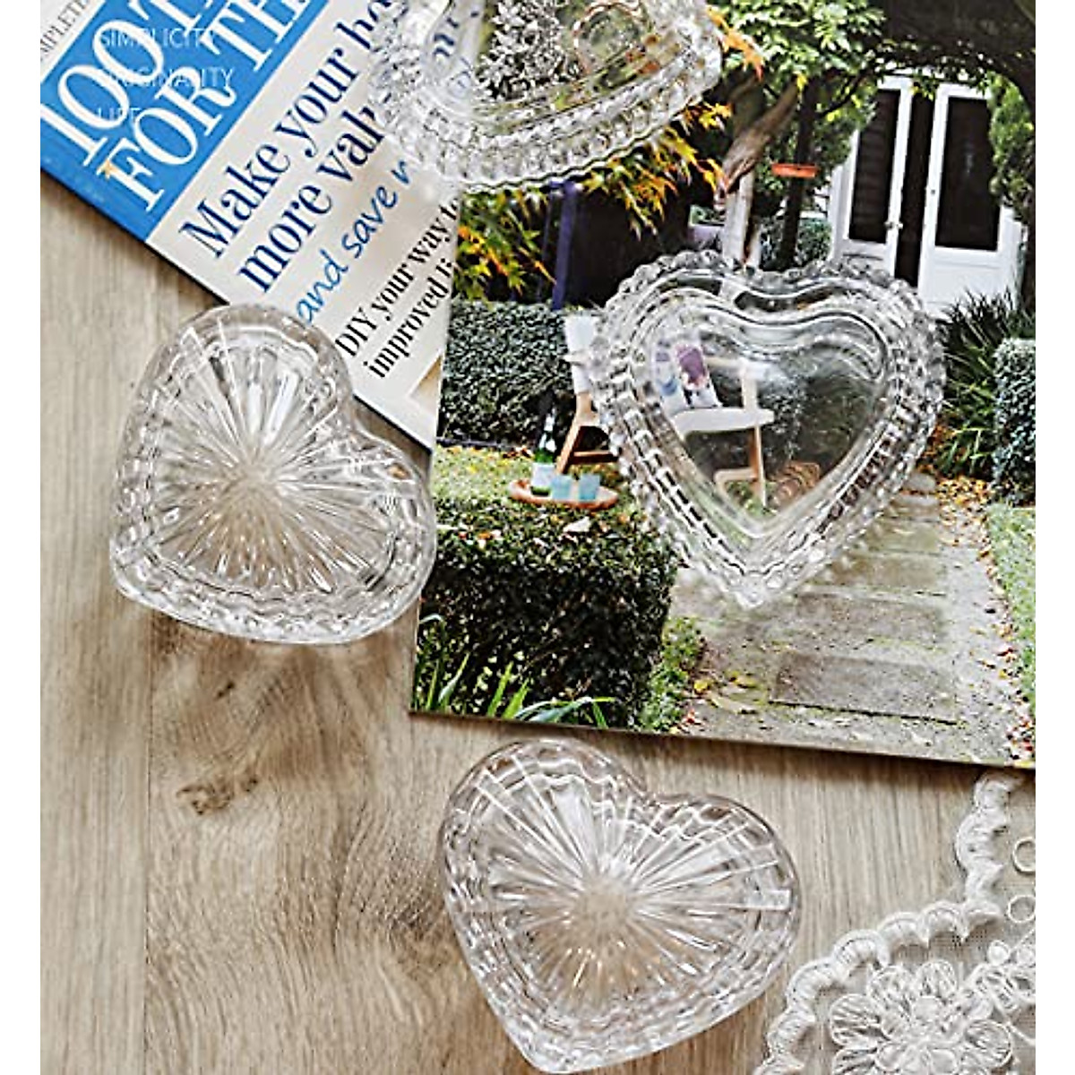 RockTrend Heart-Shaped Glass Storage Box Embossed Jewelry Box with Lid