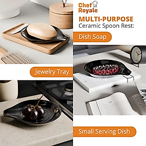 Ceramic Spoon Rest - 5 Inch Black Spoon Holder for Kitchen Counter - Perfect for Spoons, Ladles, Tongs, Spatulas, and Utensils