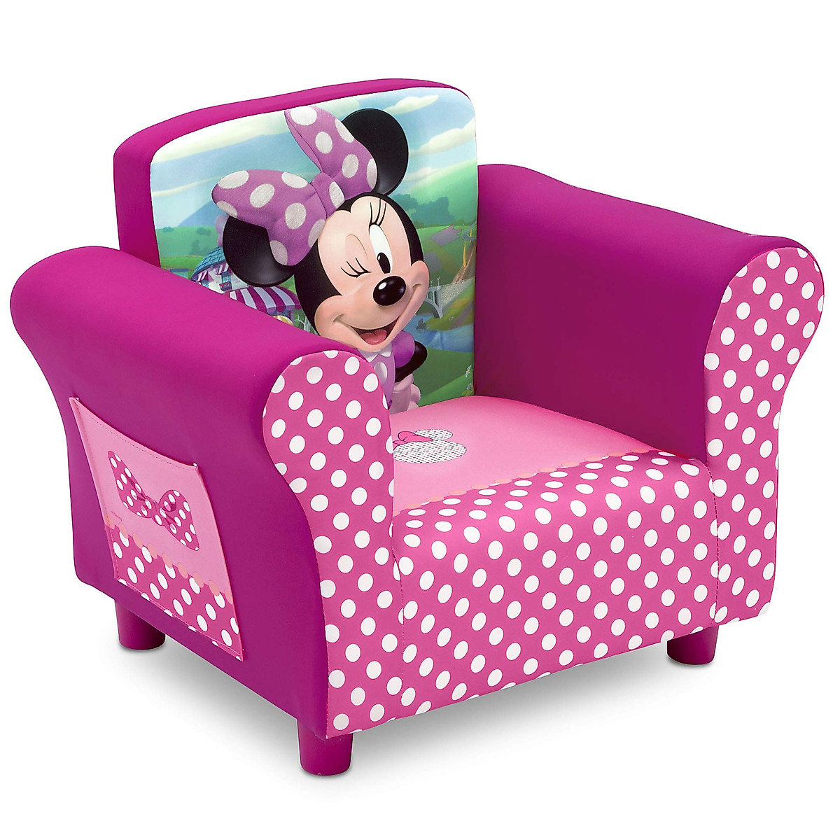Delta Children Upholstered Chair, Wood, Disney Minnie Mouse & Disney Minnie Mouse 6 Bin Design and Store Toy Organizer