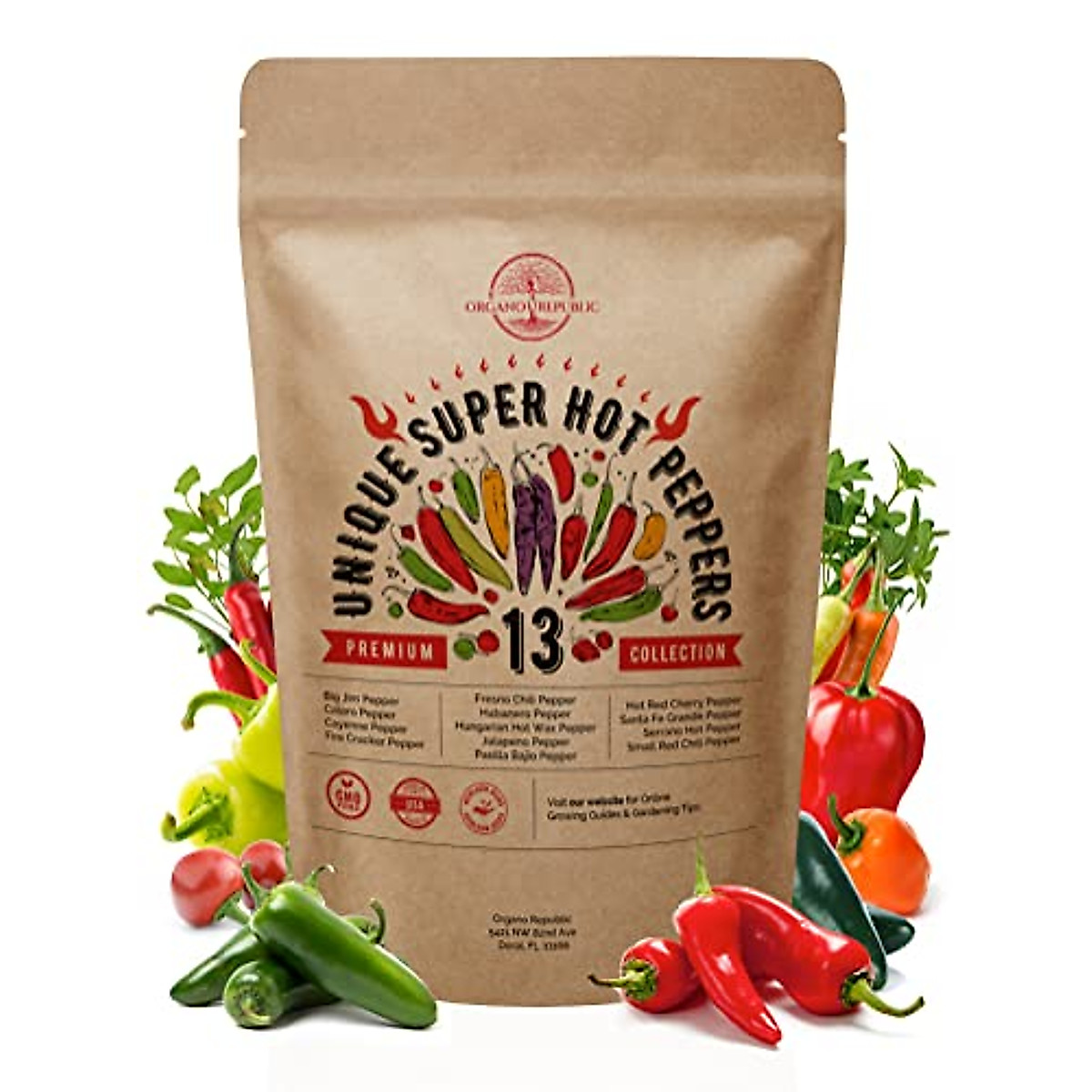 13 Rare Hot Chili Pepper Seeds Variety Pack for Planting Indoor & Outdoors. 650+ Non-GMO Bulk Pepper Garden Seeds Kit: Jalapeno, Cayenne, Serrano, Habanero, Pasilla Bajio, Santa Fe, Fresno & More