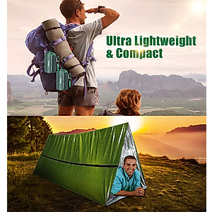 Timok Emergency Sleeping Bags Thermal-Emergency-Blankets 2 Packs Ultralight Space Blankets Survival Waterproof Outdoor Gear for Hiking, Camping, First Aid Kits, Green