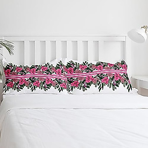 3 Pieces Duvet Cover Set Pink Poinsettia Flower Berries Green Leaf Christmas Bedding Set Queen Size Cozy Comforter Cover with Zipper Closure and Corner Ties,1 Duvet Cover and 2 Pillow Shams