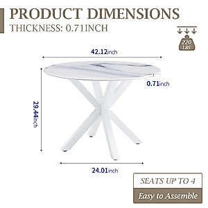 Modern Round Marble Dining Table 42.12" with MDF Table Top & Pedestal Base, Mid-Century White Kitchen Table Leisure Coffee Table Office Living Room Table