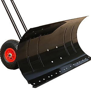 figatia Wheeled Snow, Pusher Rolling Removal Tool, Sleigh Household,Metal Portable Snow Plow, Winter Snow Pusher for Clearing Walkways, Double Pole 74x42cm