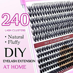 SLSXNL Fluffy Lash Clusters D Curl Individual Lashes 10-16MM 30D 40D Eyelash Clusters 240pcs Cluster Eyelash Extensions 10mm+12mm+14mm+16mm Mix 0.07mm Natural Wispy False Eyelashes