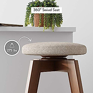 Amalia Backless Kitchen Counter Height Bar Stool, Solid Wood with 360 Swivel Seat Antique Coffee/Natural Wheat