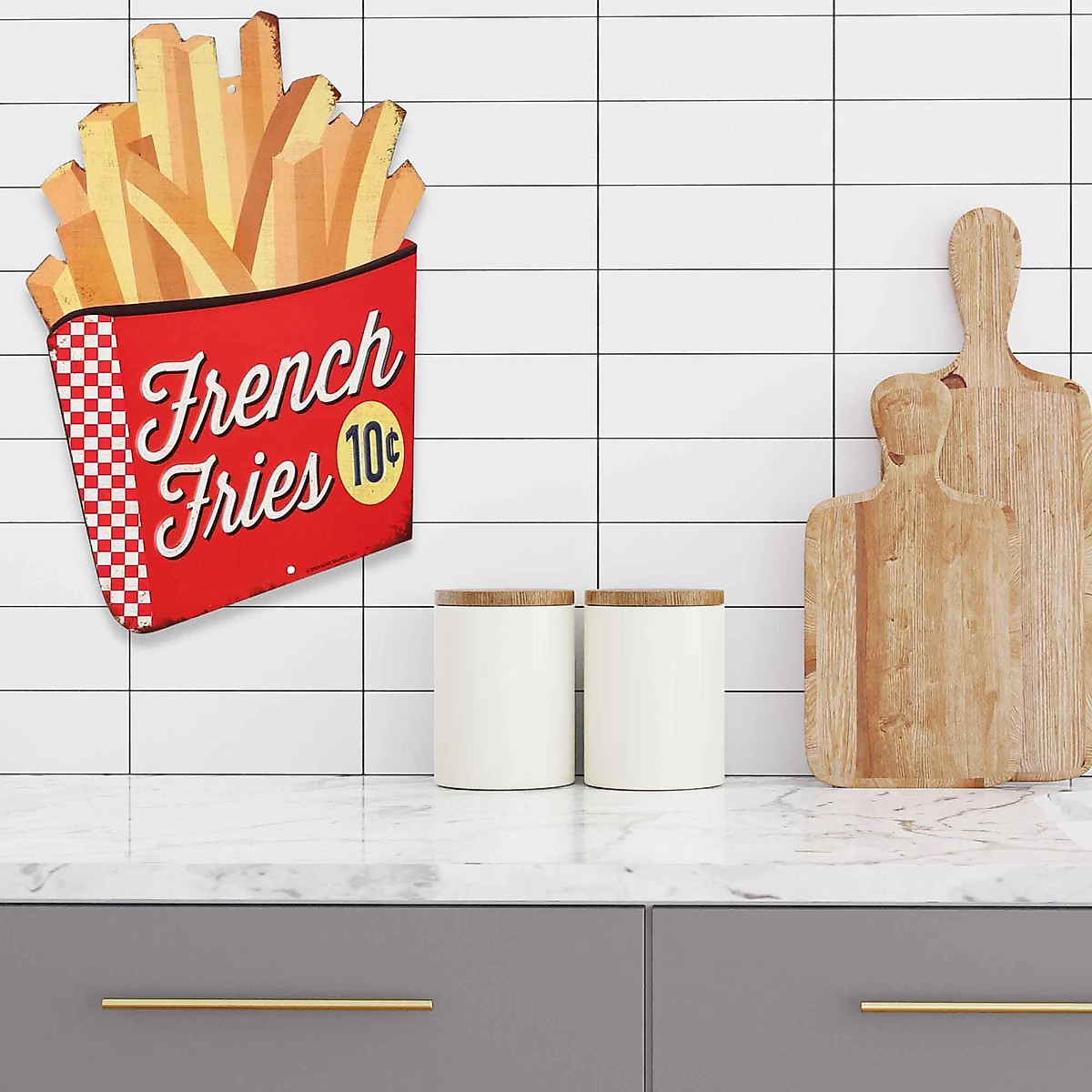 French Fries Embossed Metal Sign - Vintage Diner French Fries Sign for Kitchen or Man Cave