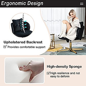 Mcltopz Velvet Office Chair Armless Desk Chair No Wheels, Modern Swivel Cute Vanity Chair with Gold Cross Legs, Ergonomic Mid Back Adjustable Wide Seat Computer Task Chair for Makeup Vanity Home Black