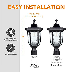 KMC LIGHTING ST4322Q-A Solar Post Light Solar Powered Lamp Post Light Post Solar Light Outdoor Fabulously Bright 120 LUMENS Made of Aluminum die-Casting and Glass with 3 inches Post Adaptor