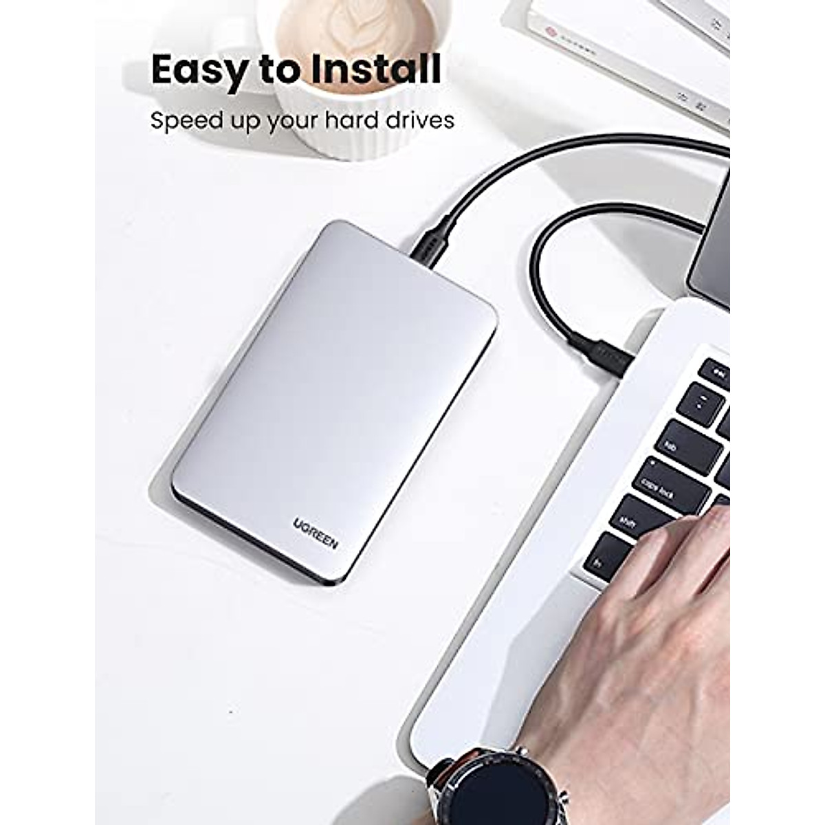 UGREEN USB C Hard Drive Enclosure for 2.5" SATA SSD HDD Aluminum USB C to SATA Adapter USB 3.1 Gen 2 Support UASP SATA III Compatible with MacBook Pro Air WD Seagate Toshiba Samsung Hitachi