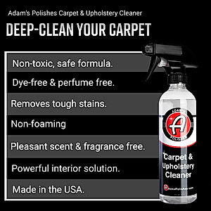 Adam's Carpet & Upholstery Cleaner (16oz) - Powerful Car Carpet Cleaner For Auto Detailing, Cloth, Upholstery & Fabric Interior Cleaner Solution, Stain Remover Shampoo For Car Seat, Floor Mats & More