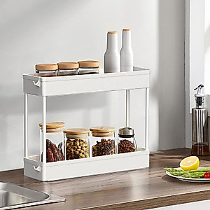 SPACELEAD Slim Storage Cart 4 Tier,Bathroom Organizer Rolling Utility, Mobile Shelving Unit Slide Out for Office, Kitchen, Laundry Room & Narrow Places,White