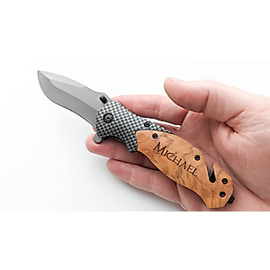 Personalized Engraved Wood Handle Pocket Knife - Personalized Gift for Men - Custom Box Included