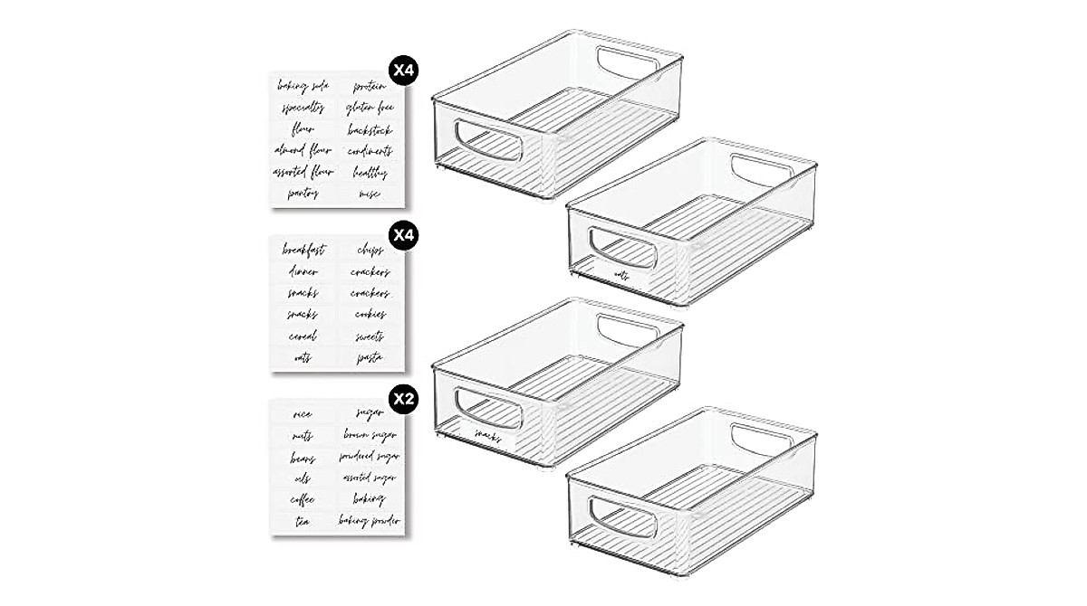 mDesign Plastic Kitchen Bins & Labels Combo Set