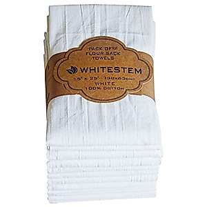 WHITESTEM Flour Sack Dish Towels | 15”X25” | 12-Pack | White | 130 Thread Count Ring Spun Cotton, Kitchen Dish Towels, Kitchen Towels, Hand Towels, Tea Towels and Dish Cloths