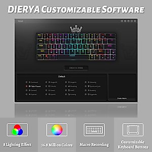 DIERYA DK63N 60% Wireless Wired Mechanical Gaming Keyboard, RGB Backlit Bluetooth Keyboard w/Arrow Keys, 63 Keys Ultra-Compact Keyboard Full Keys Programmable w/Brown Switch for Windows Laptop PC Mac