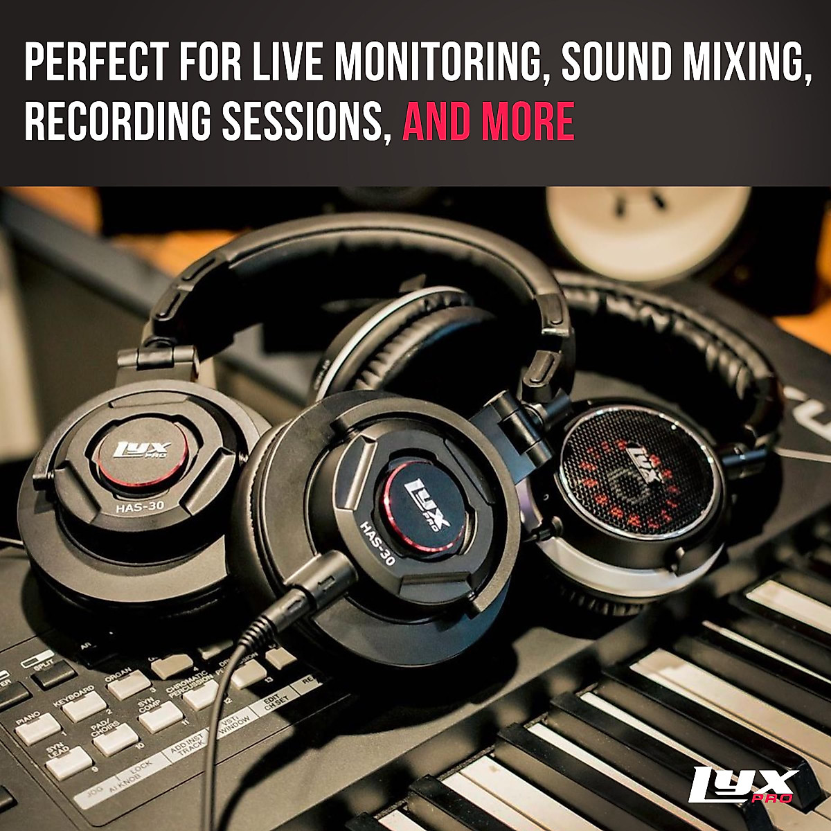 LyxPro HAS-30 Closed Back Over-Ear Professional Recording Headphones for Studio Monitoring, DJ and Home Entertainment,Black