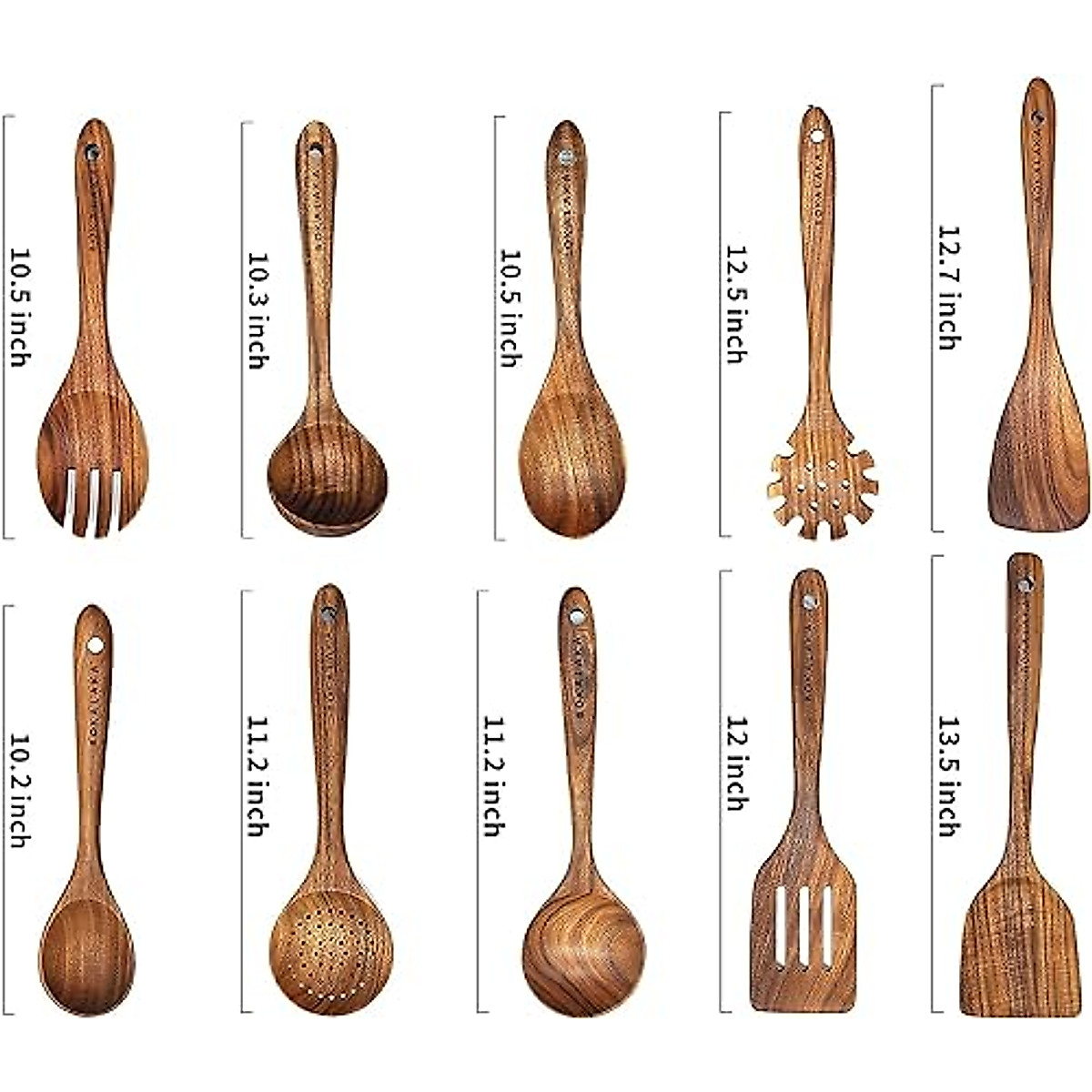 Wooden Spoons for Cooking,10 Pcs Natural Teak Wooden Cooking Utensils Wooden Kitchen Utensils Set Wooden Utensils for Cooking Wooden Spatulas for Cooking