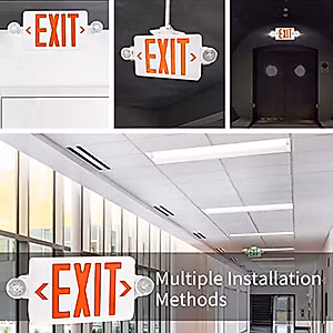 OSTEK Red LED Exit Sign with Emergency Lights，Two LED Adjustable Head Emergency Exit Lights with Battery Backup, Dual LED Lamp ABS Fire Resistance UL-Listed 120-277V