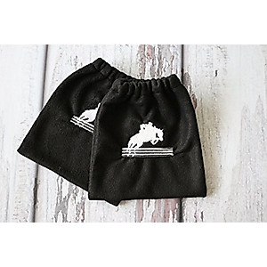 English Stirrup Covers, Stirrup Bag, Equine Iron Covers, Elastic Closing, Embroidered Jumping Horse and Rider