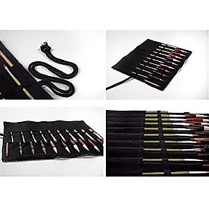 Canvas Roll Up Paint Brush Holder 20-Slot Artist Roll Makeup Brushes Case Pouch Bag Organizer Lightweight (Grey)