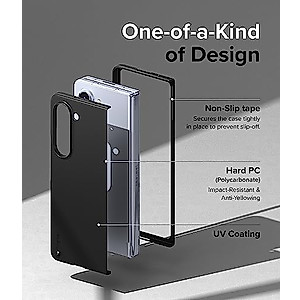 Ringke Slim [Minimalist Fit] Compatible with Samsung Galaxy Z Fold 5 Case for Women and Men, Simple Modern Sleek Design, Protective Sturdy Solid 5G Cover with Lanyard Hole - Black