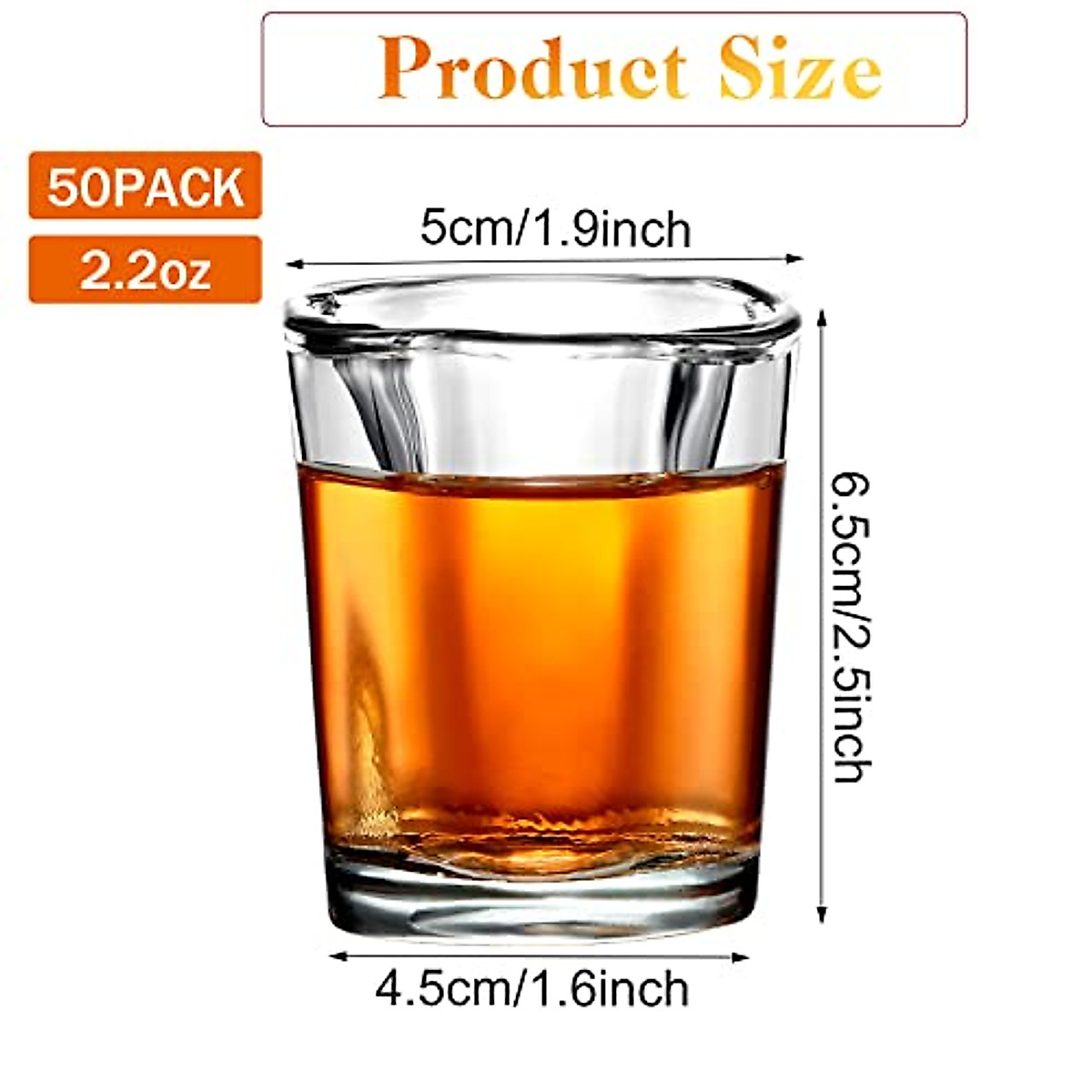 50 Pack 2.2 Ounce Shot Glasses Bulk Heavy Base Shot Glass Set Square Shot Glasses Clear Shot Glasses for Vodka Whiskey Wine Beer Espressos Liquors Family Party