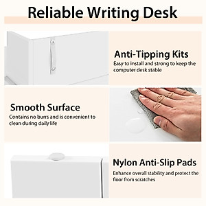 Tangkula 48” White Desk with Storage Bookshelf, Home Office Computer Desk with Dual 3 Tier Bookshelf & Monitor Shelf, Study Writing Desk with Anti-Tipping Kit, Executive Desk for Study & Bedroom
