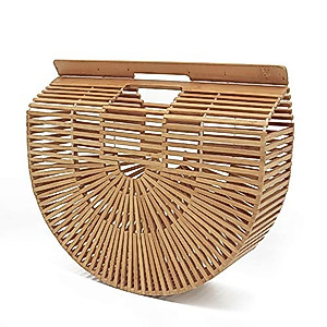 TOPSMU Wooden Purse Bamboo Handbag Bags For Women With Insert Handmade Tote Bag Natural Small