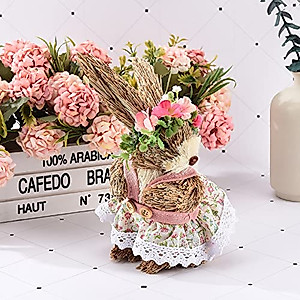 Okngr Easter Bunny Straw Figurine, Standing Rabbit Statue,Handmade Straw Cute Bunny Ornament, Easter Day Straw Bunny Figurine Decor Handmade Ornaments Gifts for Home Table Decorations