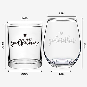 DAZLUTE Godparents Proposal Gift, Godfather Whiskey Glass Godmother Stemless Wine Glass for Godmother Godfather Mothers Day Fathers Day Christmas Birthday, Baptism Gift for Godparents from Godchild