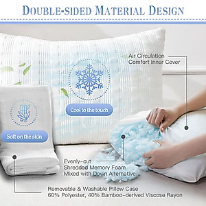 Meoflaw Cooling Pillows for Sleeping Queen Size Set of 2,Shredded Memory Foam Bed Pillow with Pillow Case-Double Sided Material,Adjustable Loft Queen Pillow for Side & Back Sleeper-Medium Firm