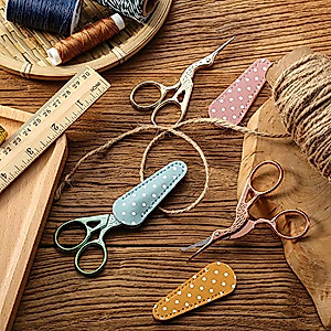 3 Pieces Sewing Embroidery Stork Scissors with 3 Pieces Leather Scissors Cover, Small Stainless Steel Crane Shape Scissors for Manual Sewing Handicraft DIY Tool