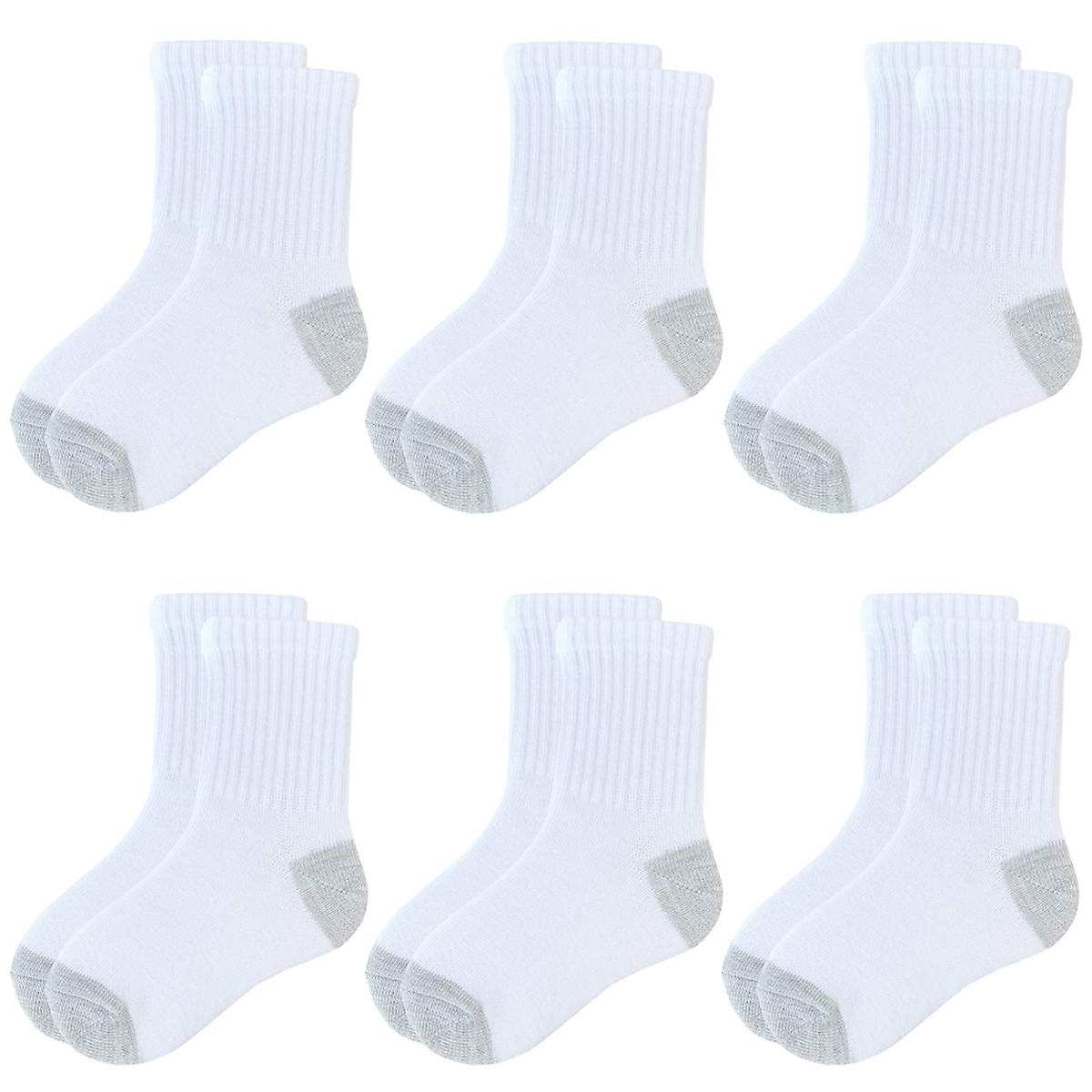 JAMEGIO Boys' Crew Socks 6 Pairs Cotton Athletic Socks for Toddlers Boys Girls(2-4 T)