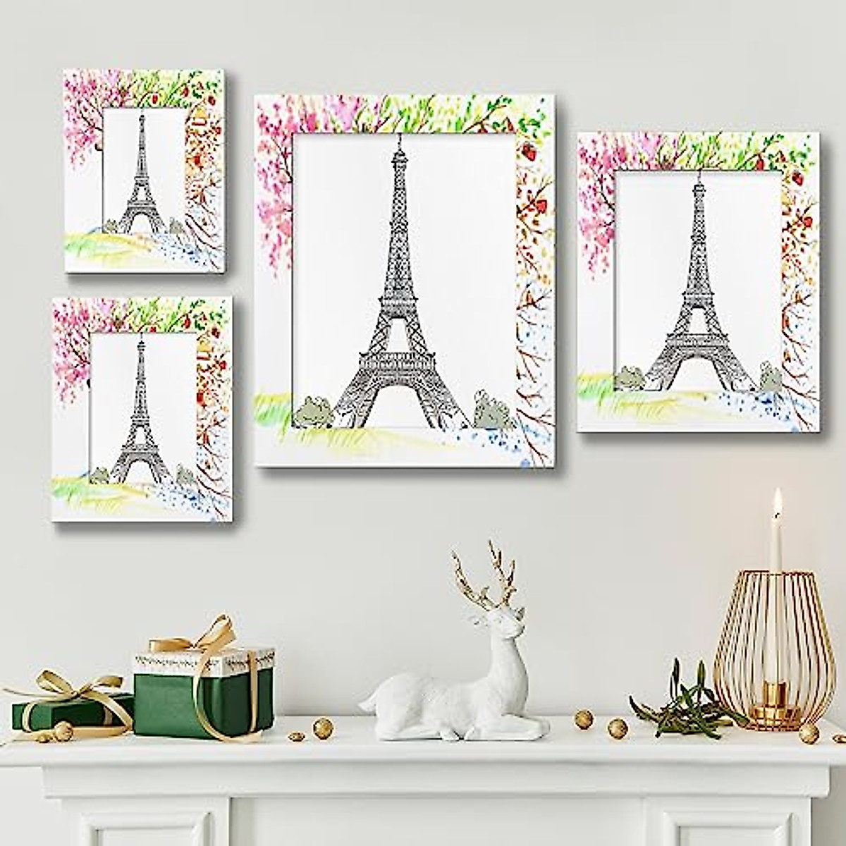 Yzrwebo Watercolors Deer 5x7 Picture Frame Fours Seasons Tree Wood Photo Frames High Transparent Horizontal and Vertical Tabletop Display or Wall Mounting for Family Home Gallery Office