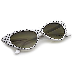 zeroUV - Polka Dot Cat Eye Womens Mod Fashion Super Cat Sunglasses (White-Black/Smoke Gradient)