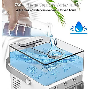 Portable Air Conditioner, Powerful Evaporative Air Cooler Fan 3 Speeds for Air Clean with 3 Ice Packs,Whisper Quiet Personal Fan for Home, Office