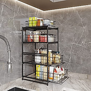 Under Sink Organizer,Stackable Bathroom Cabinet Organizer and Storage,2 Tier Slide Out Cabinet Storage Shelves,Multi-Use Under Kitchen Sink Organizers and Storage With Basket Positioning(Black)