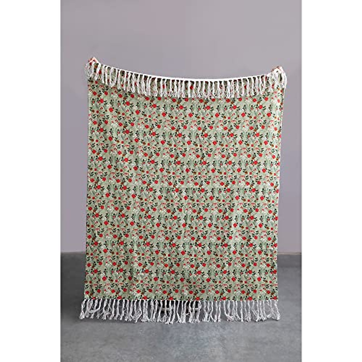 Creative Co-Op Cotton Printed Slub Throw with Floral Pattern and Fringe, Multicolor