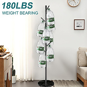 OIRUMIE Coat Rack with Natural Marble Base, Metal Freestanding Coat Rack, Stainless Steel Coat Rack Stand with 8 Hooks for Hanging Scarf, Bag, Jacket, Black Coat Hall Tree Hanger Holder Stand