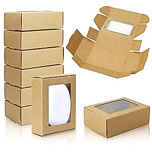 BadenBach 50 Pack Small Rectangle Kraft Paper Boxes with Clear Windows,3.33" x 2.35" x 1.18",Mini Soap Present Treat Gift Box for Bakery Candy,Chocolate Packaging Jewelry Display Wedding Party Favor (Brown)