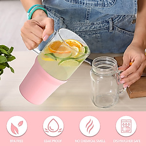 Sursip 32 oz Glass Tumbler with Handle, Glass Water Bottles with Lid and Straw, Reusable Iced Coffee Cup with Silicone Sleeve - Fits in Car Holder, BPA Free, Leak Proof, Dishwasher Safe (Pink)