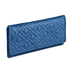 Zinda Genuine Leathers Women’s Wallet RFID Protection Long Purse Flap Over Quilted (Blue)