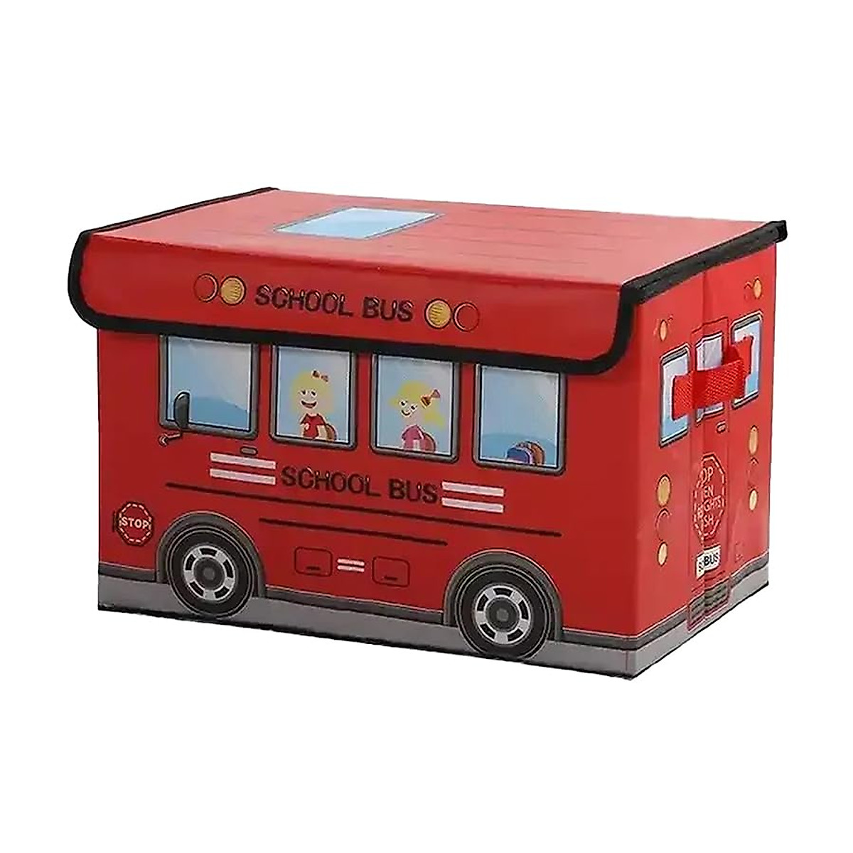 Bus Storage Box for Kids, Foldable Toy Boxes Books, Children's Toy Bin with Lids, School Design for Boys and Girls, Multi-Function Toy Box, Gift Set, Toddler Playroom (3)