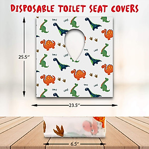 ATHENA FUTURES Disposable Toilet Seat Covers for Toddlers, Extra Large Individually Wrapped Dinosaur Paper Potty Training Liners for Kids, Portable, Flushable with Non-Slip Adhesive, Airplane & Travel